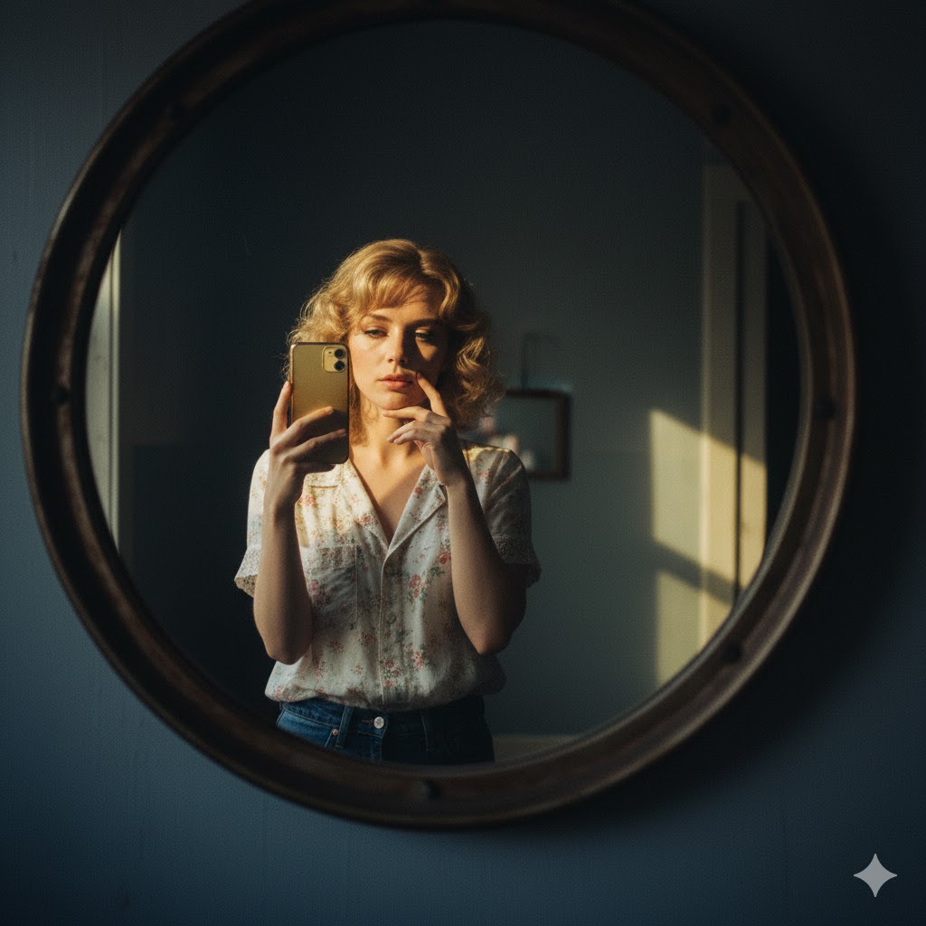 7X Hyper Realistic Vintage Self-Portrait: iPhone Reflection